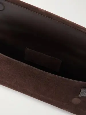 Brunello Cucinelli Bead-embellished Suede Clutch - Brown