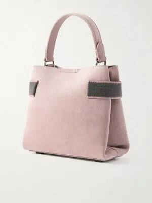 Brunello Cucinelli Bead-detailed Suede Shoulder Bag - Pink