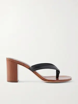 GIANVITO ROSSI 70 Leather Thong Block Heel Sandals - Black