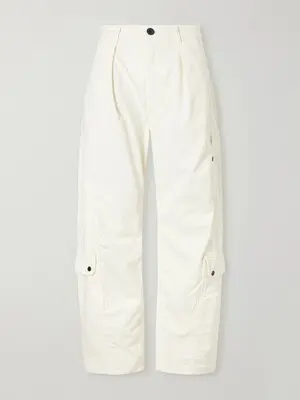 Citizens Of Humanity Flight Pleated Organic Cotton-blend Twill Barrel-leg Cargo Pants - Neutrals