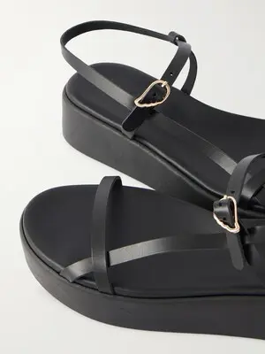 ANCIENT GREEK SANDALS Politia Leather Platform Sandals - Black