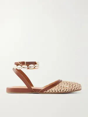 ANCIENT GREEK SANDALS Filothea Leather-trimmed Crocheted Sandals - Neutrals