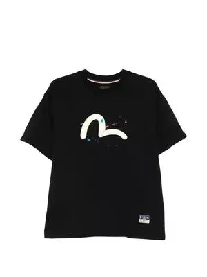 EVISU Blkx Seagull-print Paint-splatter T-shirt