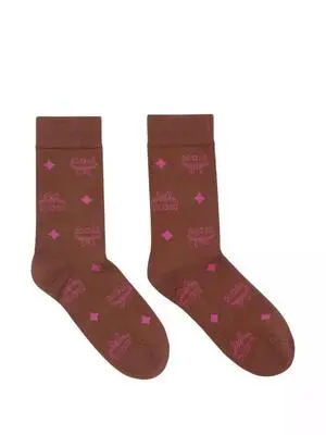 Mcm Monogram Knit Socks Brown