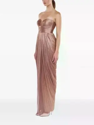 ARAFTU Pleated Metallic-finish Dress - Brown