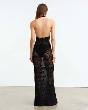 NILI LOTAN Eddie Knit Halter Maxi Dress