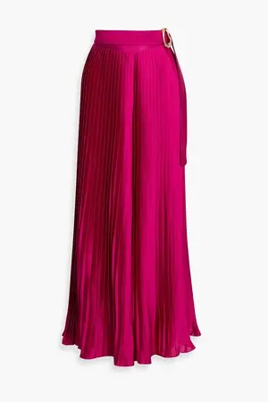 PatBO Pleated Satin Wide-leg Pants - Fuchsia