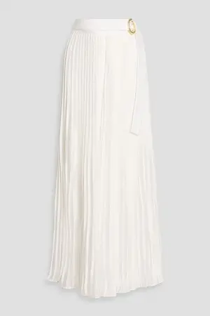 PatBO Pleated Satin Wide-leg Pants - White