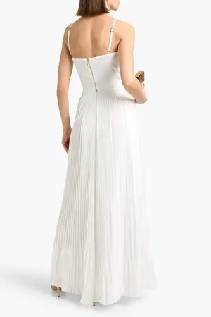 PatBO Pleated Satin Wide-leg Pants - White