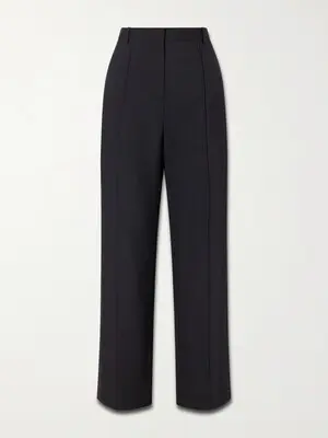 ST. AGNI Pleated Pinstriped Wide-leg Pants - Black