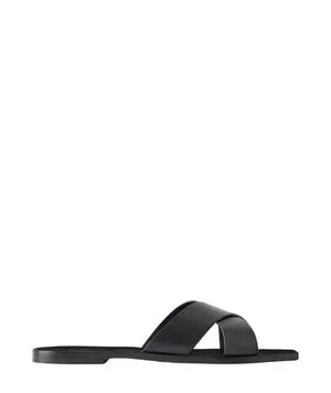 AeydĒ Faye Leather Criss-cross Slides - Black