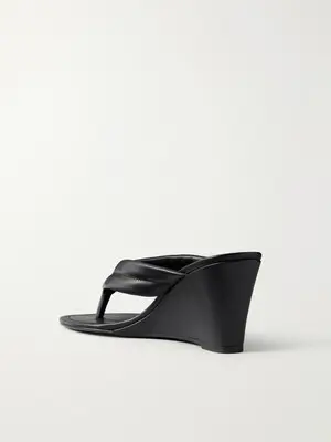 ST. AGNI Leather Wedge Thong Sandals - Black