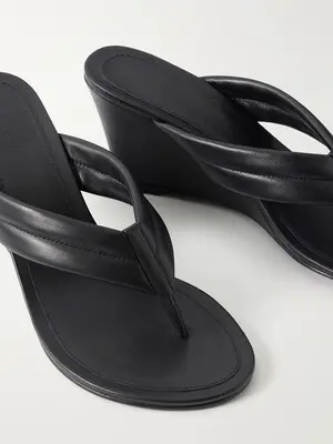 ST. AGNI Leather Wedge Thong Sandals - Black