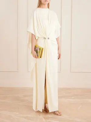 OLYMPIA LE-TAN Costa Del Sol Appliquéd Embroidered Canvas Clutch - Yellow
