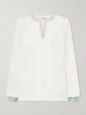 EMPORIO SIRENUSE Vera Embroidered Silk-crepe Blouse - Red