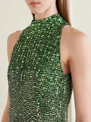 Jenny Packham Benue Sequin-embellished Mesh Halterneck Gown - Green
