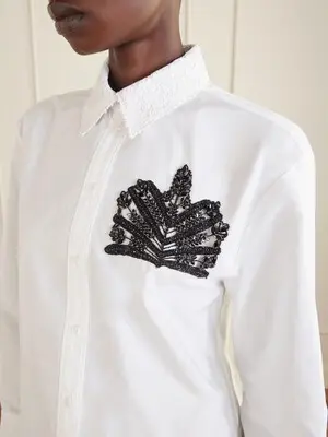 Erdem Embellished Lace-trimmed Organic Cotton-poplin Shirt