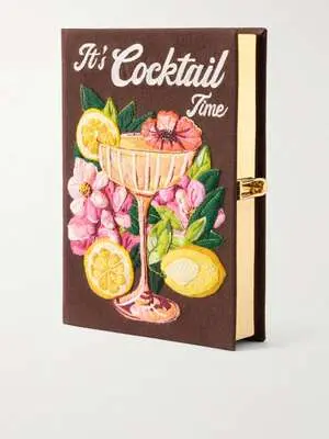 OLYMPIA LE-TAN It's Cocktail Time Appliquéd Embroidered Clutch Chocolate