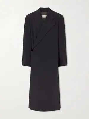 LEMAIRE Wool-crepe Wrap-over Coat - Black