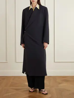 LEMAIRE Wool-crepe Wrap-over Coat - Black