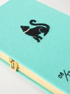OLYMPIA LE-TAN Breakfast At Tiffany's Appliquéd Embroidered Canvas Clutch - Blue