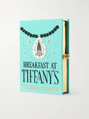 OLYMPIA LE-TAN Breakfast At Tiffany's Appliquéd Embroidered Canvas Clutch - Blue