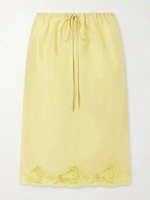 Saint Laurent Lace-trimmed Poplin Midi Skirt - Yellow
