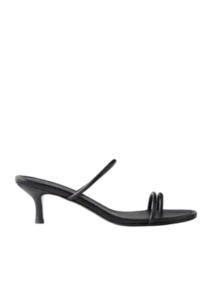 ST. AGNI Leather Kitten Heel Sandals - Black
