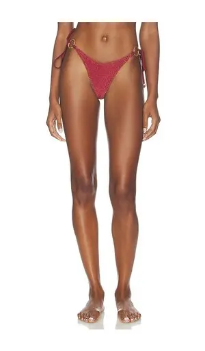 KULANI KINIS Cheeky Side Tie Bikini Bottom With Metallic Accents - Cinnamon