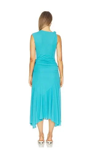 GANNI Marl Mesh Draped Knot Detailing Long Dress - River Blue