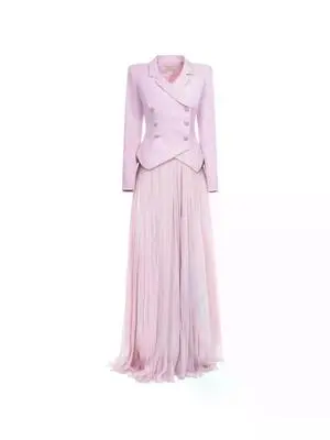 ARAFTU Arafatu Pleated Peplum Blazer And Maxi Skirt Set - Pink