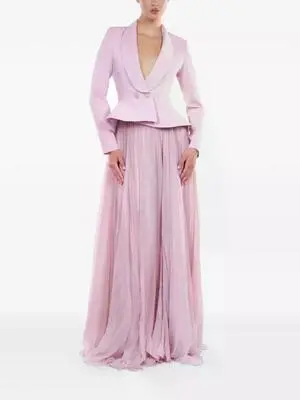 ARAFTU Arafatu Pleated Peplum Blazer And Maxi Skirt Set - Pink