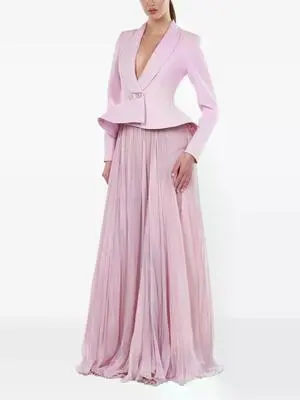 ARAFTU Arafatu Pleated Peplum Blazer And Maxi Skirt Set - Pink