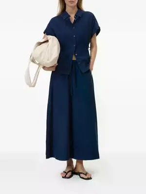 Closed Gathered Slit Maxi Skirt - Blue