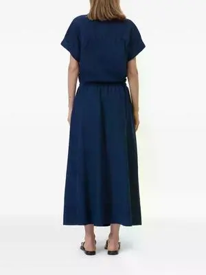 Closed Gathered Slit Maxi Skirt - Blue