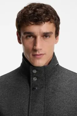 BOSS Patterned Wool-blend Coat With Packable Hood