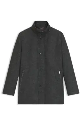 BOSS Patterned Wool-blend Coat With Packable Hood