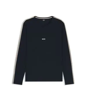 BOSS Tape-trim Pyjama Top In Stretch Cotton Dark Blue