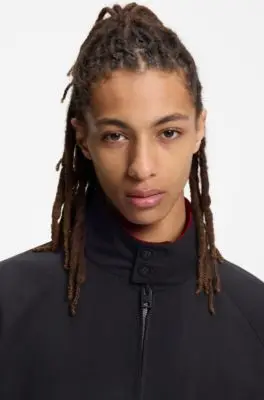 Hugo Twill Bomber Jacket With Stand Collar