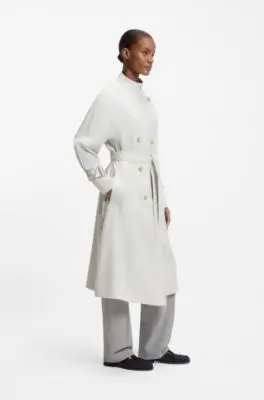 BOSS Belted Double-breasted Coat - Silver