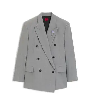 Hugo Relaxed-fit Blazer With Enamel Flower Brooch