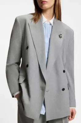 Hugo Relaxed-fit Blazer With Enamel Flower Brooch