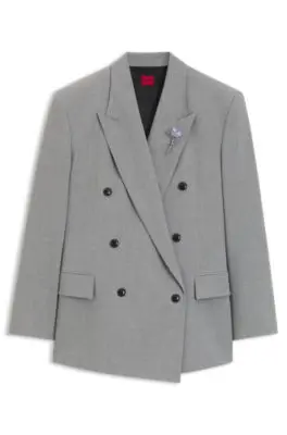 Hugo Relaxed-fit Blazer With Enamel Flower Brooch