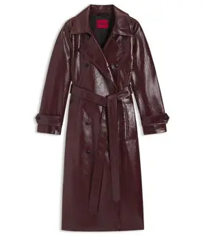 Hugo Faux-leather Trench Coat With Double-breasted Closure - Dark Red