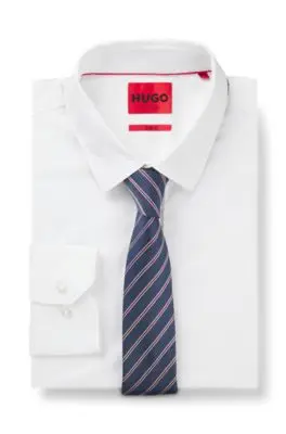 Hugo Diagonal-stripe Necktie - Light Blue