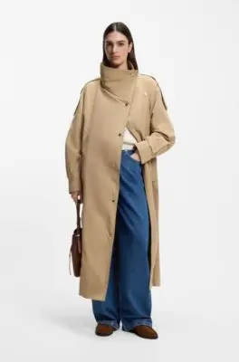 BOSS Oversized Trench Coat With Asymmetric Collar - Brown