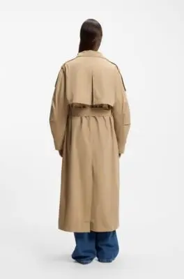 BOSS Oversized Trench Coat With Asymmetric Collar - Brown