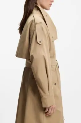 BOSS Oversized Trench Coat With Asymmetric Collar - Brown