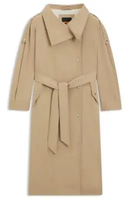 BOSS Oversized Trench Coat With Asymmetric Collar - Brown