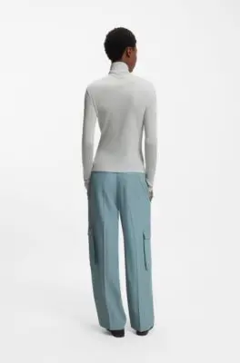 BOSS Jersey Top With High Neckline - Silver